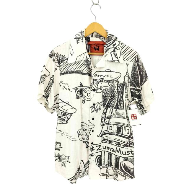 USED古着(ユーズドフルギ) {{THEBE MAGUGU}} イラストデザイン リネンシャツ メンズ import：L 【中古】【ブランド古着バズストア】