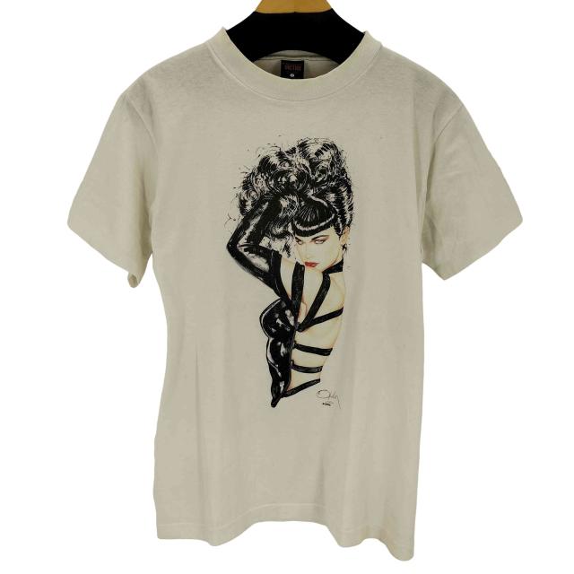 USED古着(ユーズドフルギ) {{FASHION VICTIM}} 90S MADE IN USA フロントプリントクルーネックS/S Tシャツ  メンズ import：M 【中古】【ブランド古着バズストア】