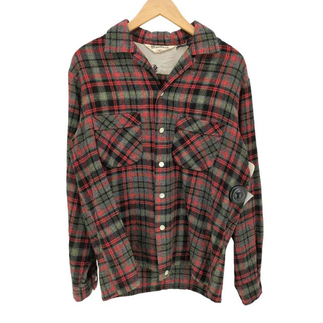 USED古着(ユーズドフルギ) Sportsman CALIFORNIA 50S オープンカラー チェック ウール ネル シャツ シェルボタン WOOLUNELLA ヴィンシャツ メンズ import：M 【中古】【ブランド古着バズストア】