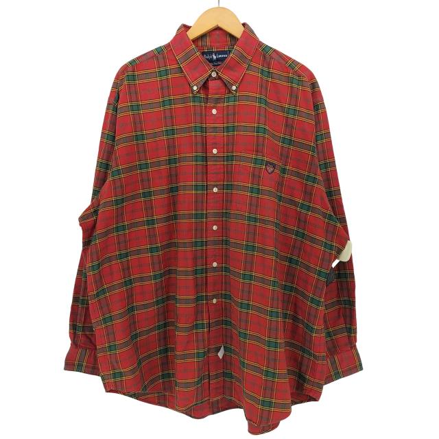 RALPH LAUREN(ラルフローレン) 90s THE BIG SHIRT クレストロゴ タータンチェック ボタンダウンシャツ メンズ import：XL 【中古】【ブランド古着バズストア】