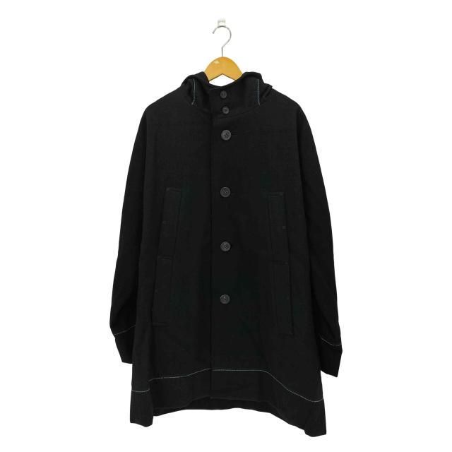 ISSEY MIYAKE(イッセイミヤケ) 07AW 黒タグ 裏地ストライプ ドルマンスリーブ ウール フーデッド コート メンズ JPN：4 【中古】【ブランド古着バズストア】