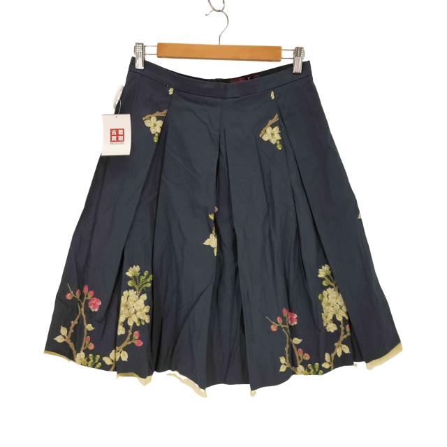 KENZO(ケンゾー) レーヨンコットン刺繍デザイン花柄プリーツスカート レディース  38【中古】【ブランド古着バズストア】