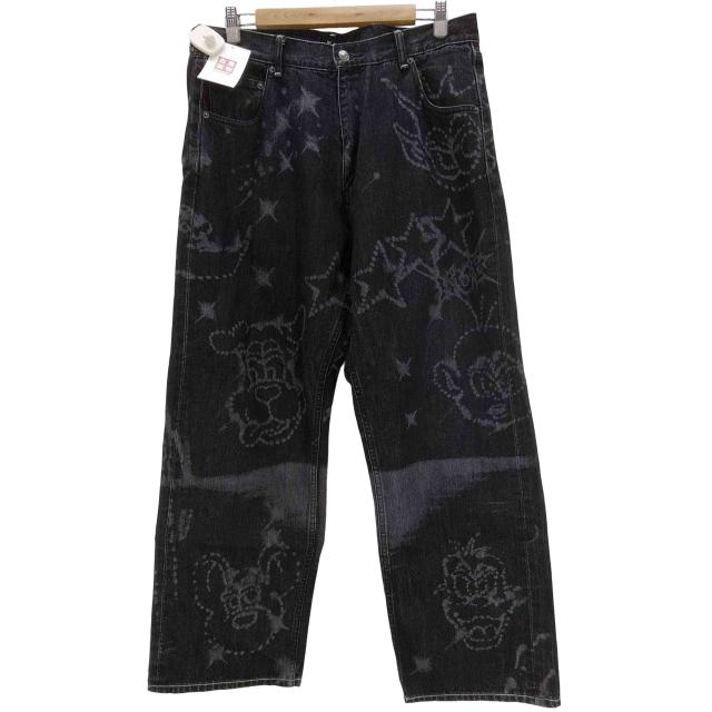 HUF(ハフ) 25AW DENIM PANT ブラシアート レザー加工 アーティスト コラボ  デニム パンツ メンズ  34【中古】【ブランド古着バズストア】