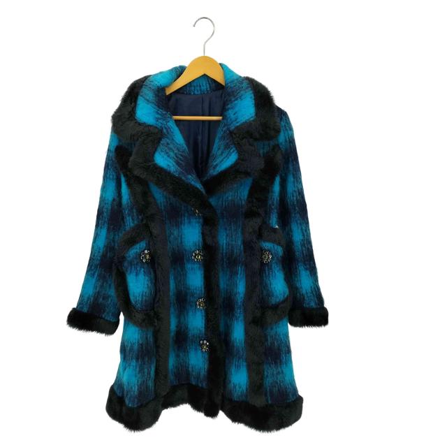 USED古着(ユーズドフルギ) {{NOKO OHNO}}モヘヤ混 ファーパイピング チェック柄 シャギーコート domestic レディース  38【中古】【ブランド古着バズストア】