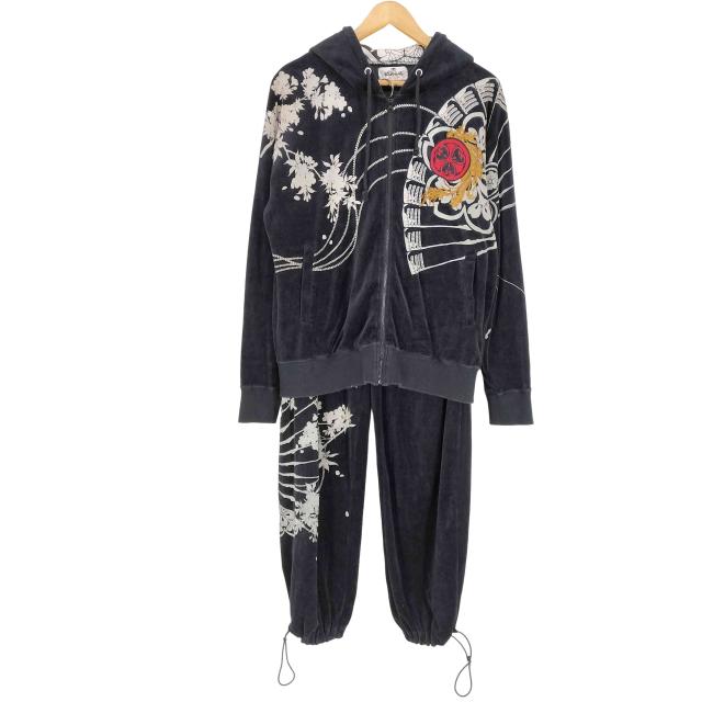 絡繰魂(カラクリダマシイ) ベロア 鳳凰 和柄 ジップパーカー パンツセットアップ メンズ  L【中古】【ブランド古着バズストア】