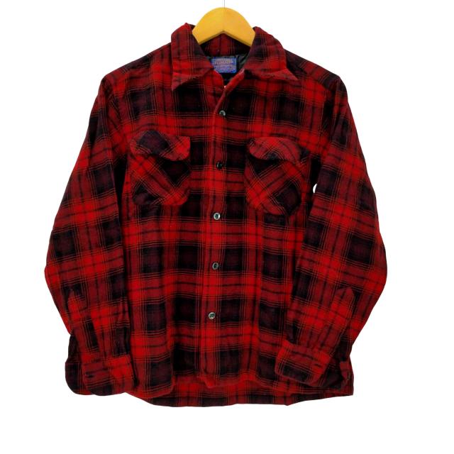 PENDLETON(ペンドルトン) 70S USA製 PURE VIRGIN WOOL バージンウール チェックシャツ ボードシャツ フラップポケット 開襟 オープンカラー メンズ import：M 【中古】【ブランド古着バズストア】