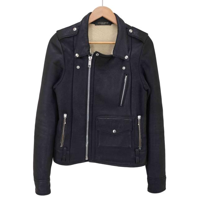 GOLDEN (ゴールデングース) ムートン ボア ラムレザー ダブルライダースジャケット レディース  xxs【中古】【ブランド古着バズストア】