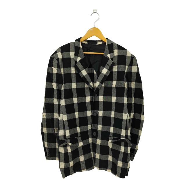 ISSEY MIYAKE MEN(イッセイミヤケメン) 97SS 銀タグ 縮絨 シワ 切替 ブロックチェック 3B テーラードジャケット メンズ JPN：L 【中古】【ブランド古着バズストア】