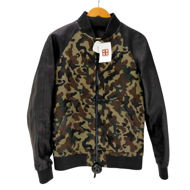 GIUSEPPE ZANOTTI(ジュゼッペザノッティ) イタリア製 キャンバス地 迷彩 ウッドランド カモ 袖 本革 リアルレザー 切り替え ブルゾン ジャケット メンズ import：XS 【中古】【ブランド古着バズストア】
