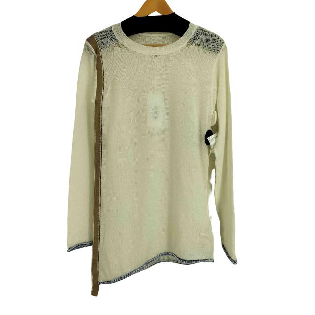 MM6 Maison Margiela(エムエムシックスメゾンマルジェラ) White Subversive Knit Sewater  サイドラインテープ アシンメトリー リブ配色ニット レディース  M【中古】【ブランド古着バズストア】