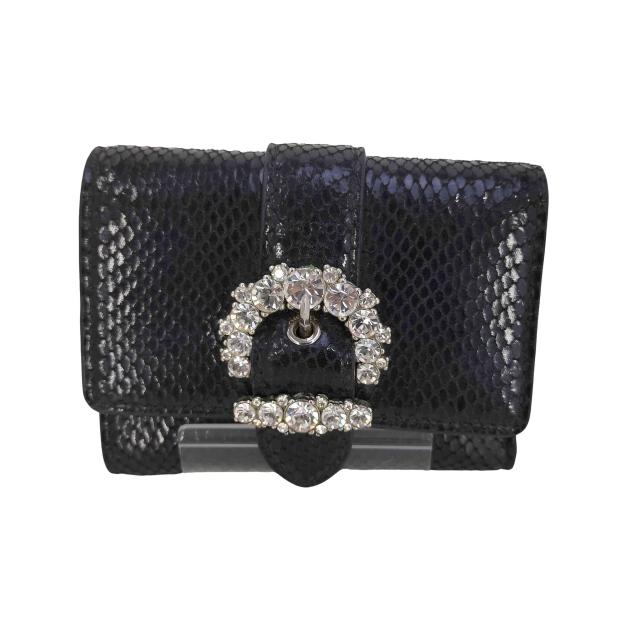 JIMMY CHOO(ジミーチュウ) クリスタル バックル パイソン 三つ折り財布 ミニウォレット レディース 表記無 【中古】【ブランド古着バズストア】