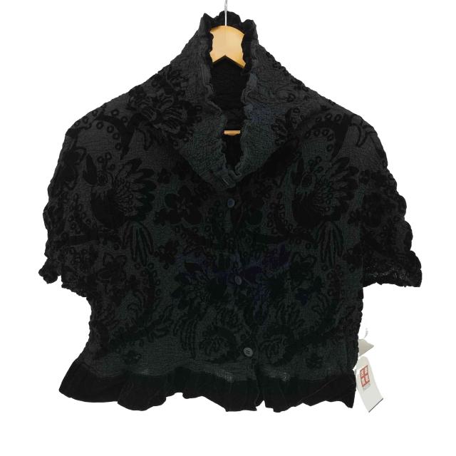 me ISSEY MIYAKE(ミー イッセイミヤケ) 10AW 異素材切替 カリフラワー ランダムプリーツ 起毛プリントデザイン ボトルネック ボレロ レディース 表記無 【中古】【ブランド古着バズストア】