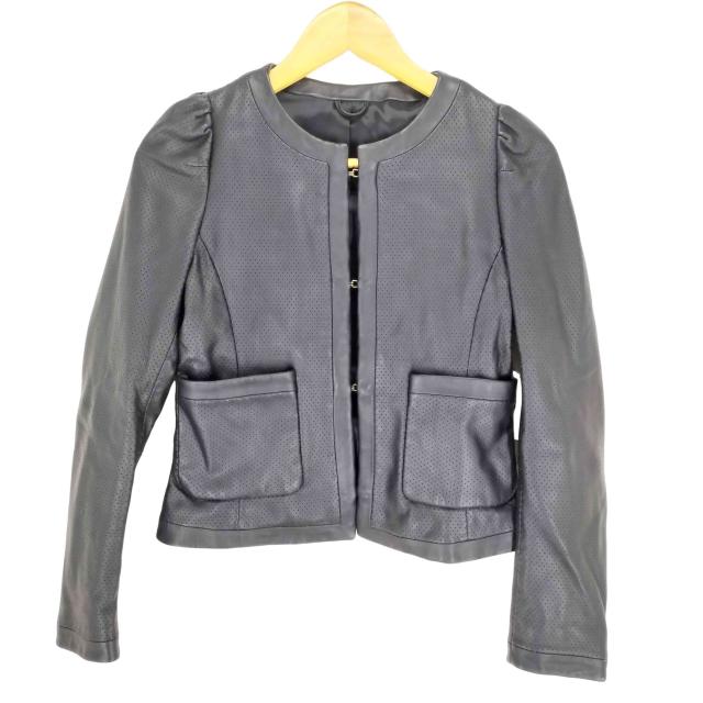 USED古着(ユーズドフルギ) フロントフック パンチング加工 ラムスキン レザージャケット レディース JPN：M 【中古】【ブランド古着バズストア】