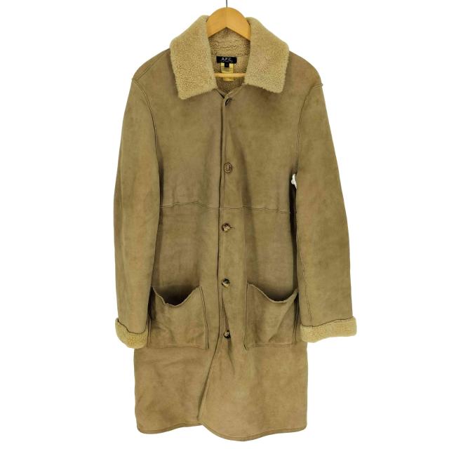 A.P.C.(アーペーセー) 90-00S フランス製 イーストバイウエスト期 ラムレザー 切替し ロング ムートンコート レディース  2【中古】【ブランド古着バズストア】