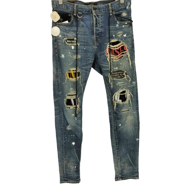 USED古着(ユーズドフルギ) {{overdesign}}Dカン 異素材 パッチワーク デストロイスキニーデニム Y2K グランジ メンズ  W32【中古】【ブランド古着バズストア】