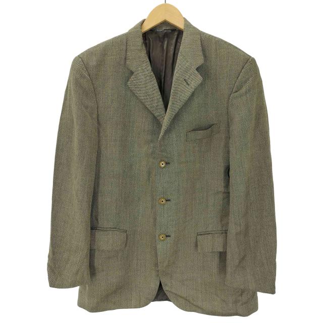 Polo by RALPH LAUREN(ポロバイラルフローレン) 80-90S イタリア製 三角タグ 織り シルク ウール 3B テーラード ジャケット メンズ EUR：52 【中古】【ブランド古着バズストア】