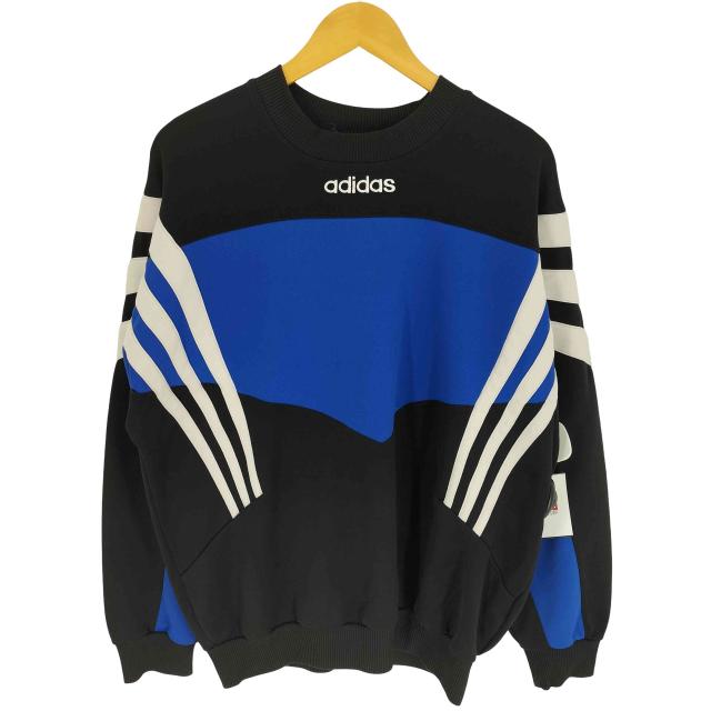 adidas(アディダス) 80-90S ロゴ刺繍 万国旗タグ スリーストライプス カラースイッチング ルーズ スウェット トレーナー メンズ import：L 【中古】【ブランド古着バズストア】