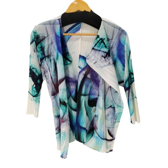 PLEATS PLEASE ISSEY MIYAKE(プリーツプリーズイッセイミヤケ) 水彩柄 プリーツカーディガン レディース JPN：3 【中古】【ブランド古着バズストア】