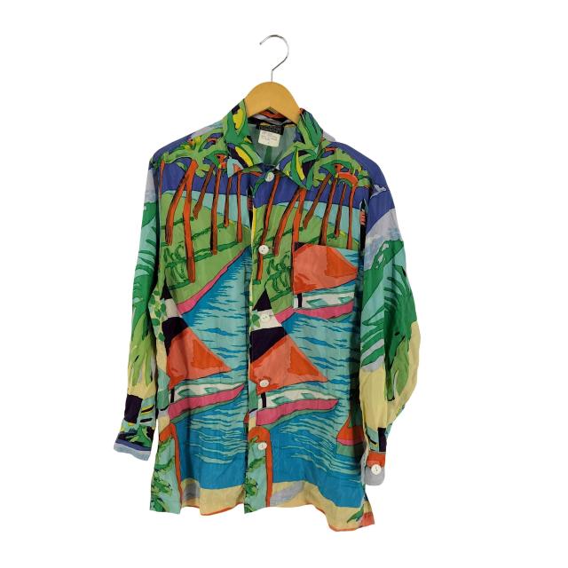 POLO COUNTRY RALPH LAUREN(ポロカントリーラルフローレン) 80-90s カナダ製 ヨット柄 シルク シャツ レディース import：M 【中古】【ブランド古着バズストア】