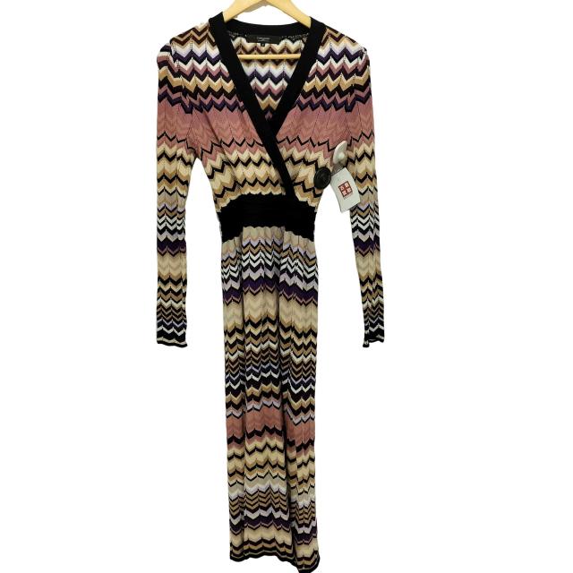 USED古着(ユーズドフルギ) {{CORCOVADO}} コルコバード 総柄 Vネック ニットワンピース レディース  M【中古】【ブランド古着バズストア】