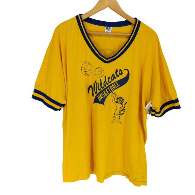 RUSSELL ATHLETIC(ラッセルアスレチック) 70S〜 MADE IN USA フロッキープリント バスケットボールTシャツ メンズ  XL【中古】【ブランド古着バズストア】