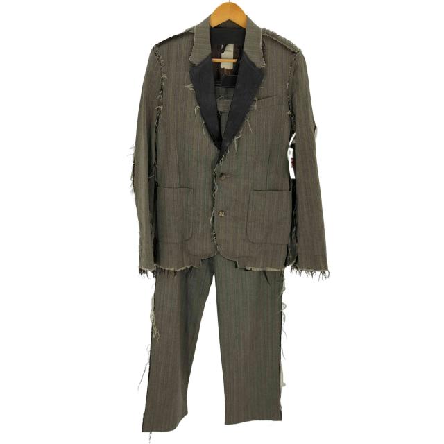 NOZOMI ISHIGURO(ノゾミイシグロ) 異素材切替 ほつれデザイン2Bテーラードジャケット セットアップ メンズ  SMALL【中古】【ブランド古着バズストア】