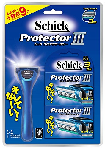 シック Schick プロテクター スリー クラブパック (ホルダー (刃付き) + 替刃8コ) 3枚刃 カミソリ 髭剃り ドイツ製替刃 セーフティワイヤー付