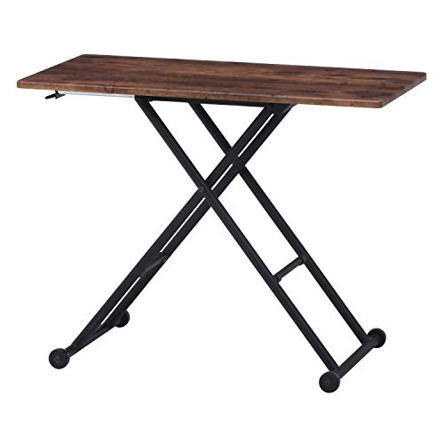 不二貿易 昇降テーブル 幅90cm 高さ12cmから70cm ブラウン ガス式 キャスター付き 無段階調整 ナビア 14654