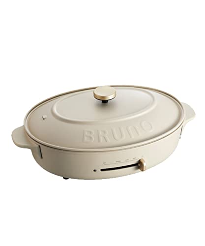 BRUNO ブルーノ オーバルホットプレート 本体 プレート3種 (たこ焼き 深鍋 平面) グレージュ おしゃれ かわいい これ1台 一台 蓋 ふた付き 1200w 温度調節 洗いやすい 1人 2人 3人用 小型 ひとり暮らし にも BO