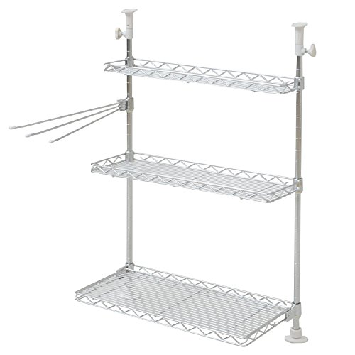 山善 突っ張りキッチンラック 幅46×奥行22×高さ72-115cmcm 3段 タオルハンガー 上段中段こぼれ止め 下段はね上げ式 棚板高さ調節可能 組立品 クロムメッキ TKRO-453*