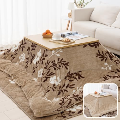 Vamcheer こたつ布団 正方形 掛け敷きセット 約190x190cm リバーシブル こたつ掛け布団 敷き布団 2点セット 両面使える 厚掛け 厚手 あったか フランネル ふわふわ 冬用 洗える 静電気防止 毛抜けない (木の葉ベー