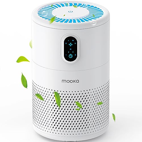 MOOKA 小型 コンパクト空気清浄機 3重ウイルス除去 アレルギー対策 軽音軽量 省エネ 持ち運びやすい お手入れやすい ４段階風量調整 LEDライト付き ほこり 花粉 タバコ 脱臭 最大18畳 hepaフィルター ペット 除菌 カビ取