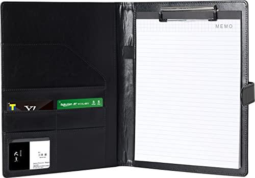 Panavage バインダー A4 クリップボード PU クリップ ファイル 二つ折り 多機能 ペンホルダー ポケット付き 名刺入れ メモ帳付き ブラック (ブラック(マグネット開閉))の通販 ...