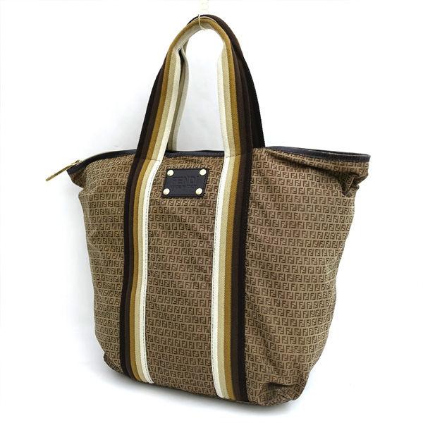 FENDI / フェンディ ◆ズッキーノ トートバッグ ポーチ付き ブラウン ナイロン ブランド【バッグ/バック】 【中古】