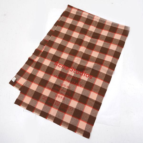 Acne Studios  ◆大判ストール/マフラー/ロゴ/ウール100％/チェック柄/ピンク レディースファッション【レディース】 【中古】