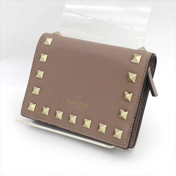 VALENTINO / バレンチノ ◆ロックスタッズ レザー 財布 コンパクトウォレット PW2P0P39BOL【財布/ウォレット/wallet】【中古】