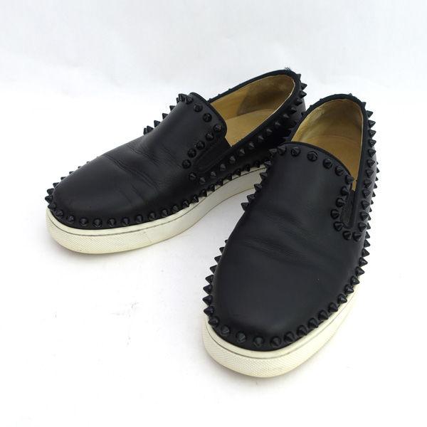 Christian Louboutin / クリスチャンルブタン ◆フラット スリッポン レザー スタッズ ブラック 35 約22cm【シューズ】【中古】