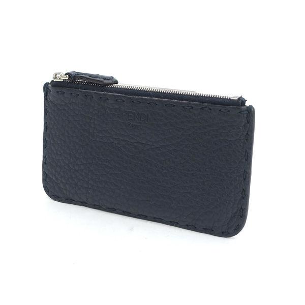FENDI / フェンディ ◆セレリア ケース カードケース レザー ネイビー シルバー BM0388 【カード/パス/定期】 【中古】