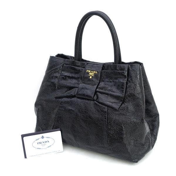 PRADA / プラダ ◆リボンデザイン ハンドバッグ ブラック　エナメル BN1601 ブランド【バッグ/バック/BAG/鞄/カバン】 【中古】