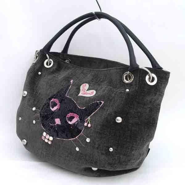 Think Bee / シンクビー ◆ハンドバッグ/ランナウェイボーイズ/猫/スパンコール/ブラック レディースファッション 【中古】