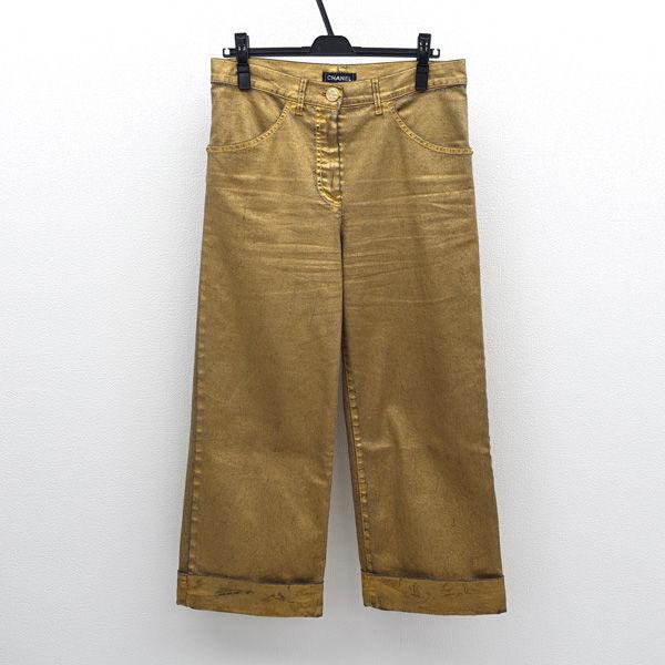 CHANEL / シャネル ◆ココボタン コットン デニムパンツ ワイド ゴールド SIZE：38 P50732V37871 ブランド レディース 【中古】