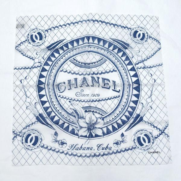 CHANEL / シャネル ◆ココ スカーフ コットン シースルー 1909 ホワイト ブルー ブランド【レディース/女性/婦人】 【中古】