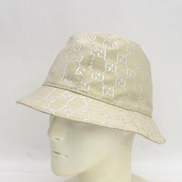 GUCCI / グッチ ◆バケットハット GG柄 ベージュ シルバー SIZE：M 631951 ブランド【中古】