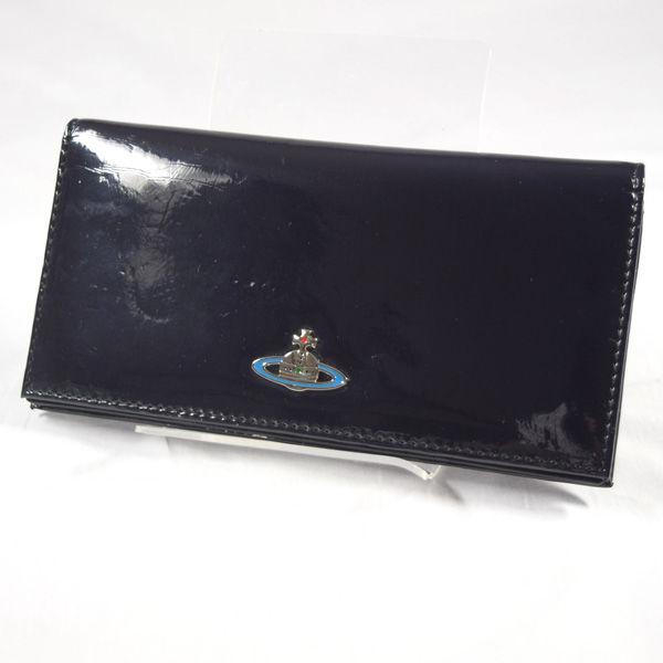 Vivienne Westwood / ヴィヴィアンウエストウッド ■オーブ 二つ折り長財布 パテントレザー ブラック ブランド【財布】【中古】