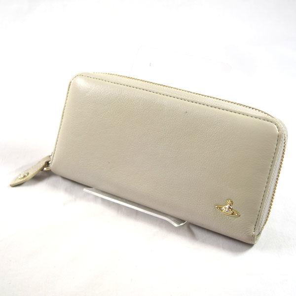 Vivienne Westwood / ヴィヴィアンウエストウッド ■ORB ラウンドファスナー長財布 レザー 薄グレー【財布/ウォレット】【中古】
