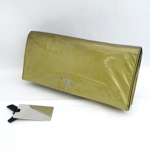 PRADA / プラダ ■セカンド バッグ クラッチ ゴールド ブラック パテント レザー  ブランド【バッグ/バック/BAG/鞄】 【中古】