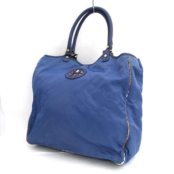 TORY BURCH / トリーバーチ ■トートバッグ ナイロン レザー ブルー 花柄 ブランド【バッグ/バック/BAG/鞄/カバン】 【中古】
