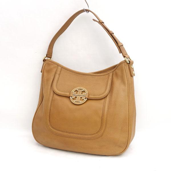 TORY BURCH / トリーバーチ ■セミショルダーバッグ もみ革 ライトブラウン ゴールド ブランド【BAG/鞄/カバン】 【中古】