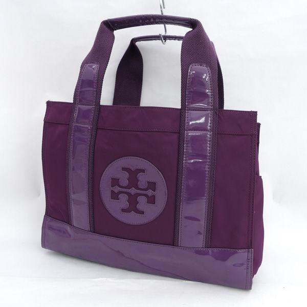 TORY BURCH / トリーバーチ ■ハンドバッグ ナイロン レザー エナメル 紫 ブランド【バッグ/バック/BAG/鞄/カバン】 【中古】