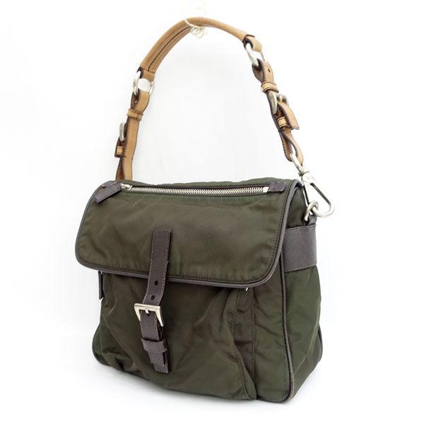 PRADA / プラダ ■セミショルダーバッグ ハンドバッグ ナイロンレザー カーキ 茶 BR2156 ブランド【バッグ/バック】 【中古】